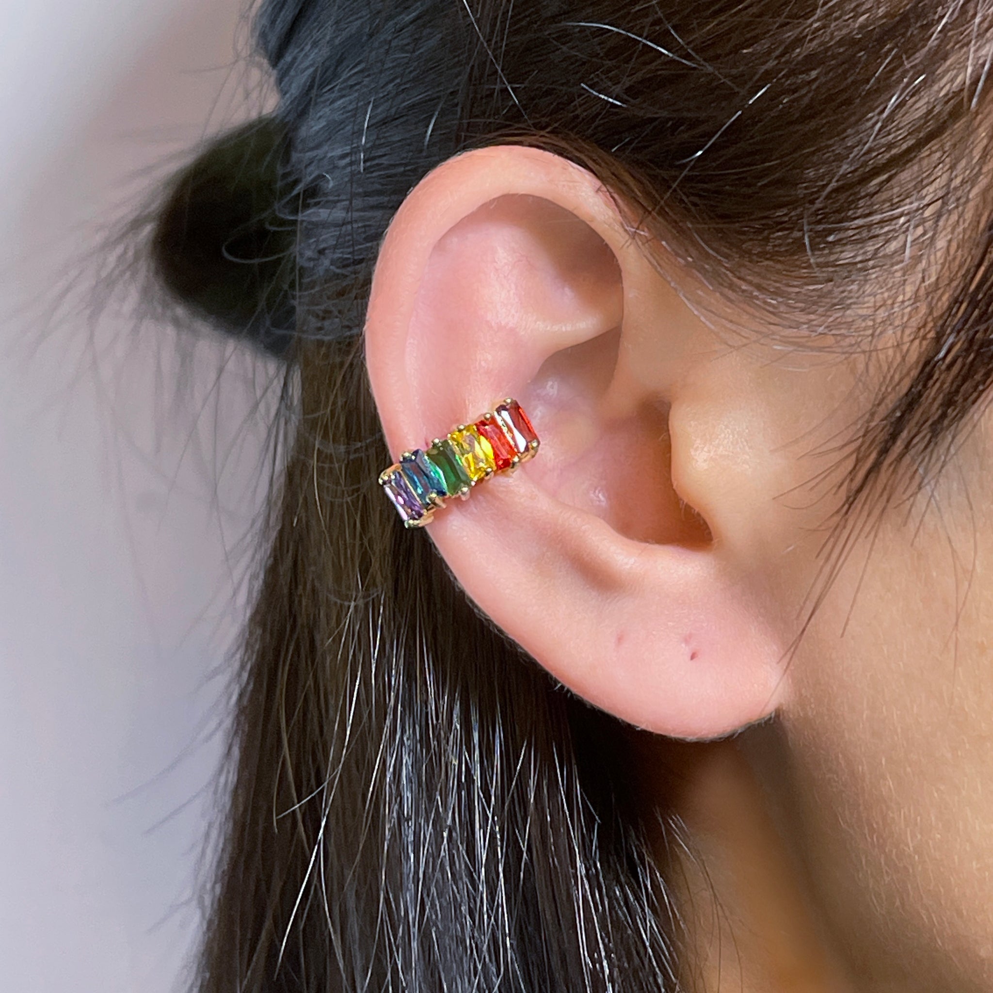 Pride Rainbow Zircon Ear Cuff LGBTQ Azure and Rainbow